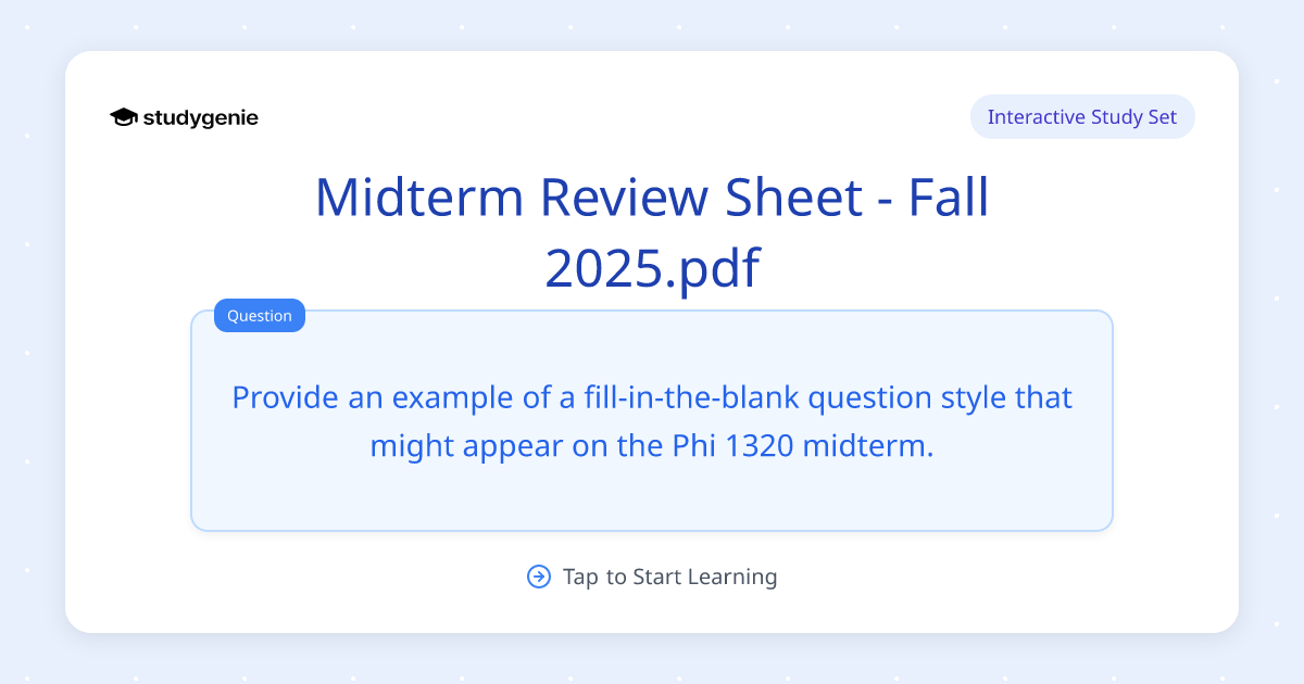 Midterm Review Sheet - Fall 2025.pdf Study Set | Studygenie
